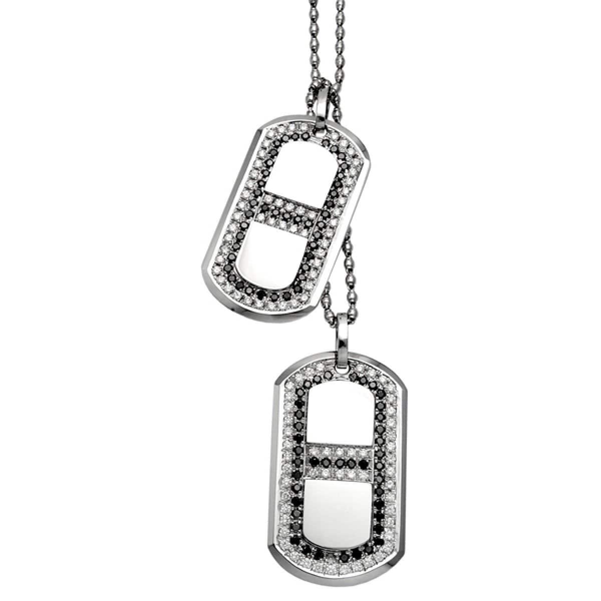 White Gold and Diamonds Dog Tag Necklace - 18-Karat Solid White Gold D